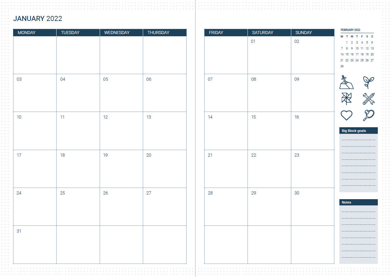 2022 12 Month Calendar