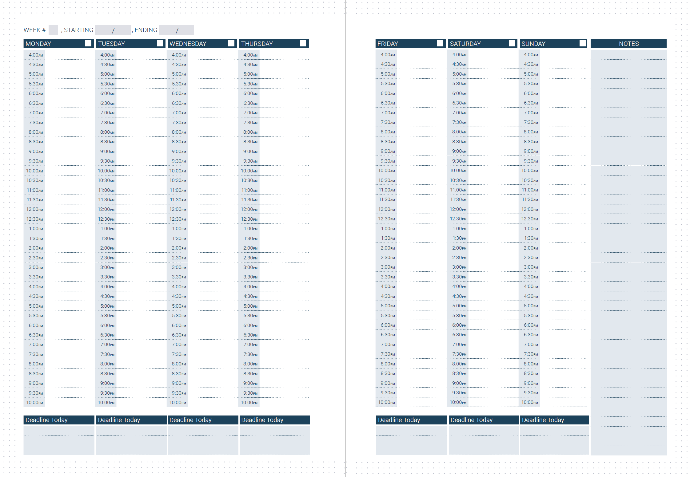 Weekly calendar pages refill - AM/PM – The Perfect Notebook